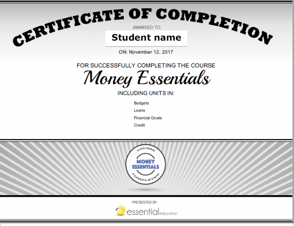 Money-Essentials-Certificate-Sample | Go Prep™ (previously Online GED Prep)